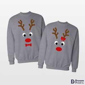 Deer Couple Christmas Sweaters / Couple Matching Christmas Reindeer ...
