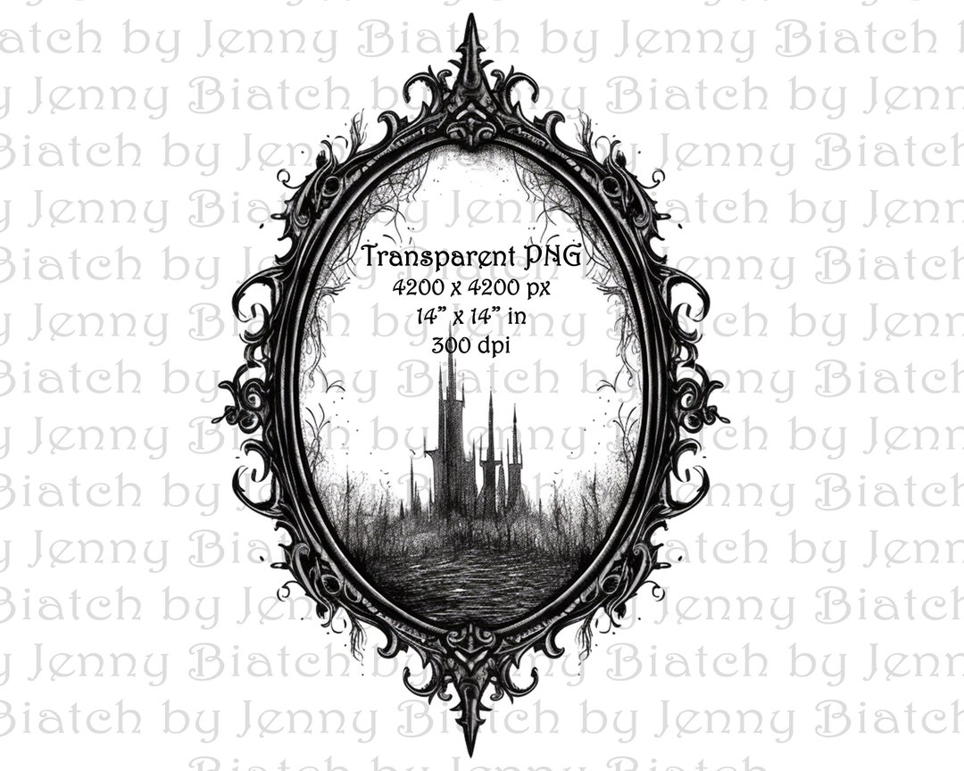 Oval Gothic Mirror Frame, Pencil Sketch, Transparent PNG 300 Dpi ...