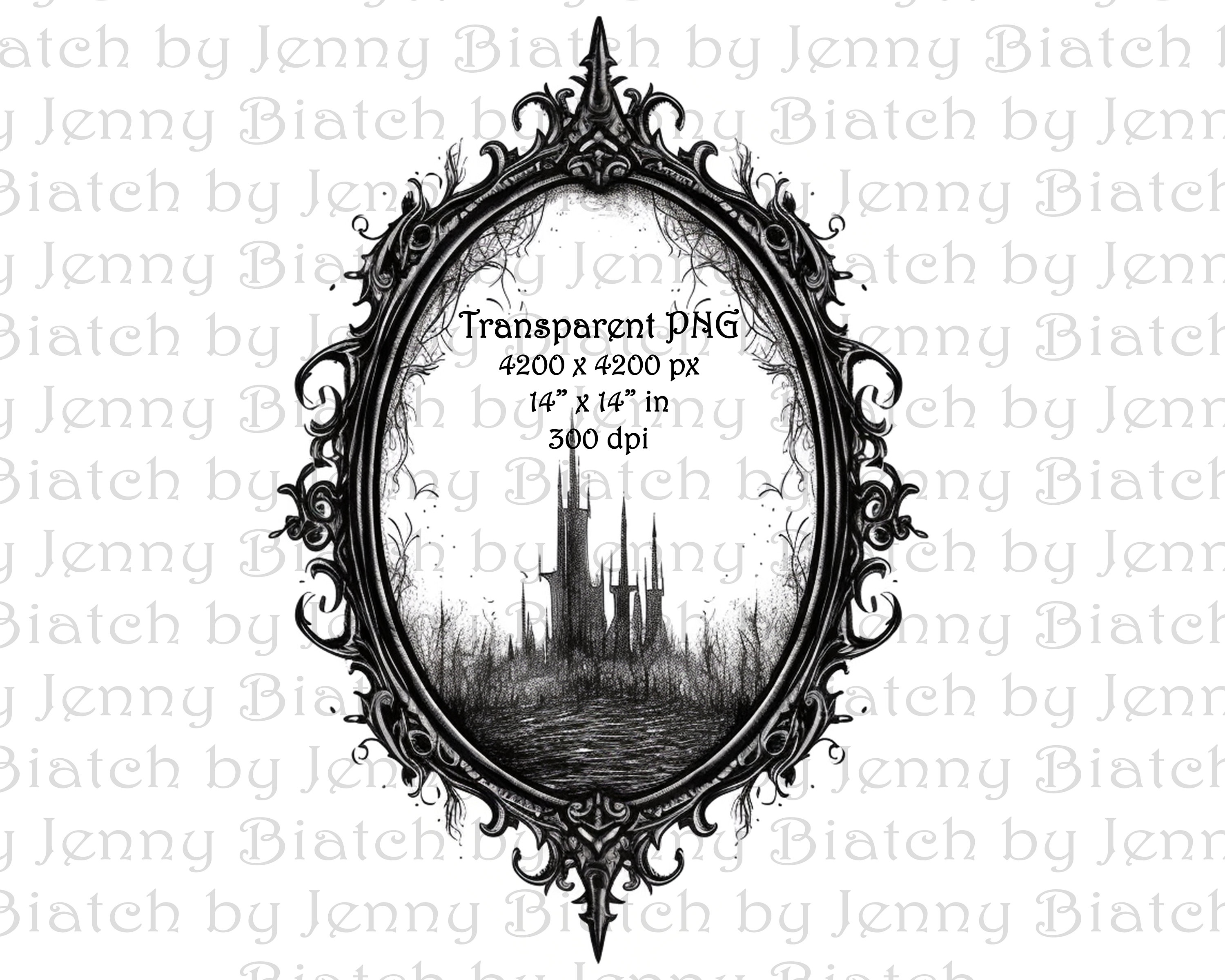 Oval Gothic Mirror Frame, Pencil Sketch, Transparent PNG 300 Dpi ...