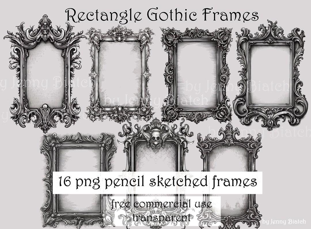 Gothic Rectangle Frame, Ornate, Pencil Sketch, Transparent PNG ...