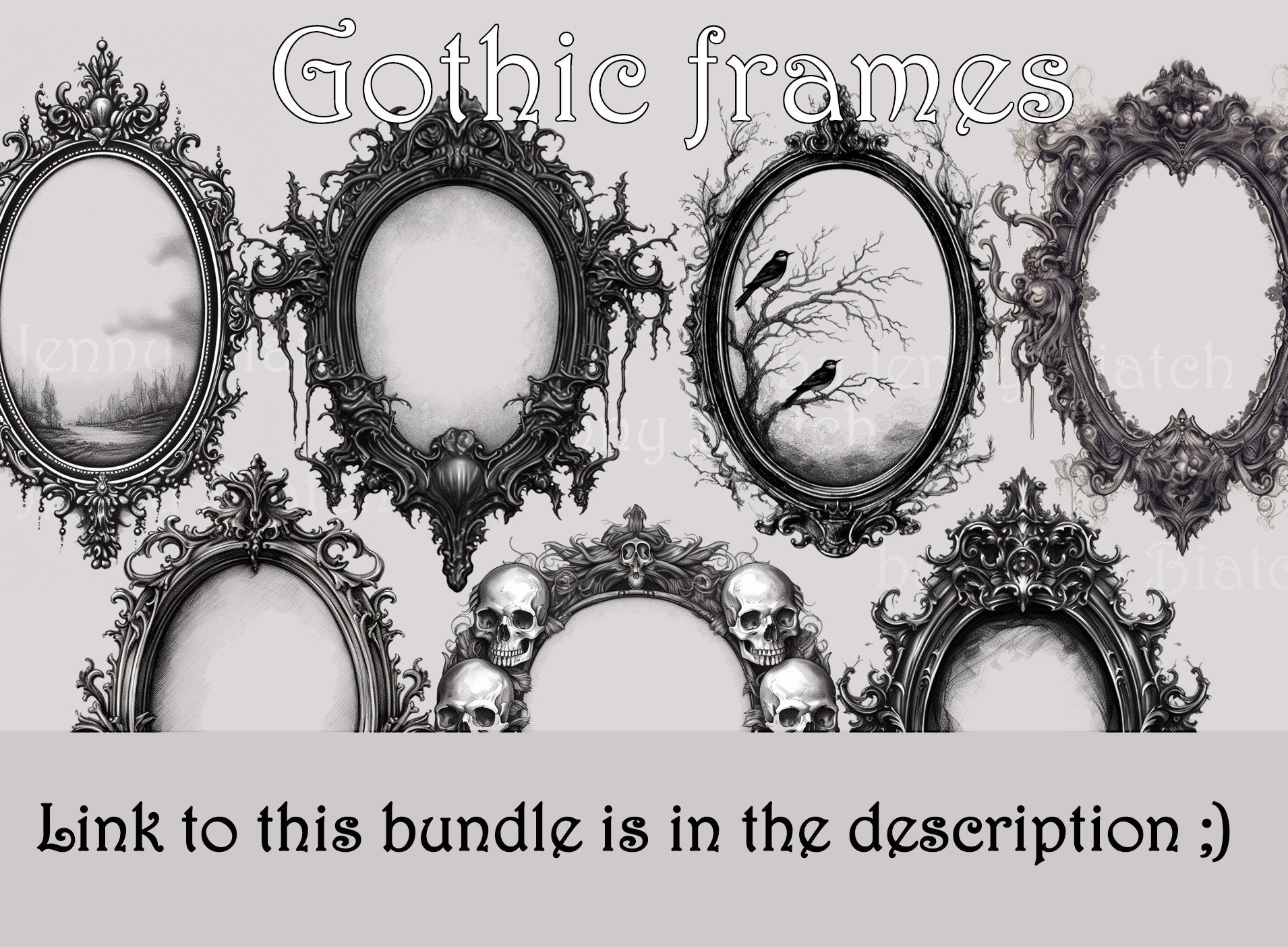 Gothic Frame, Oval Pencil Sketch, Vintage Gothic Vampire Halloween ...