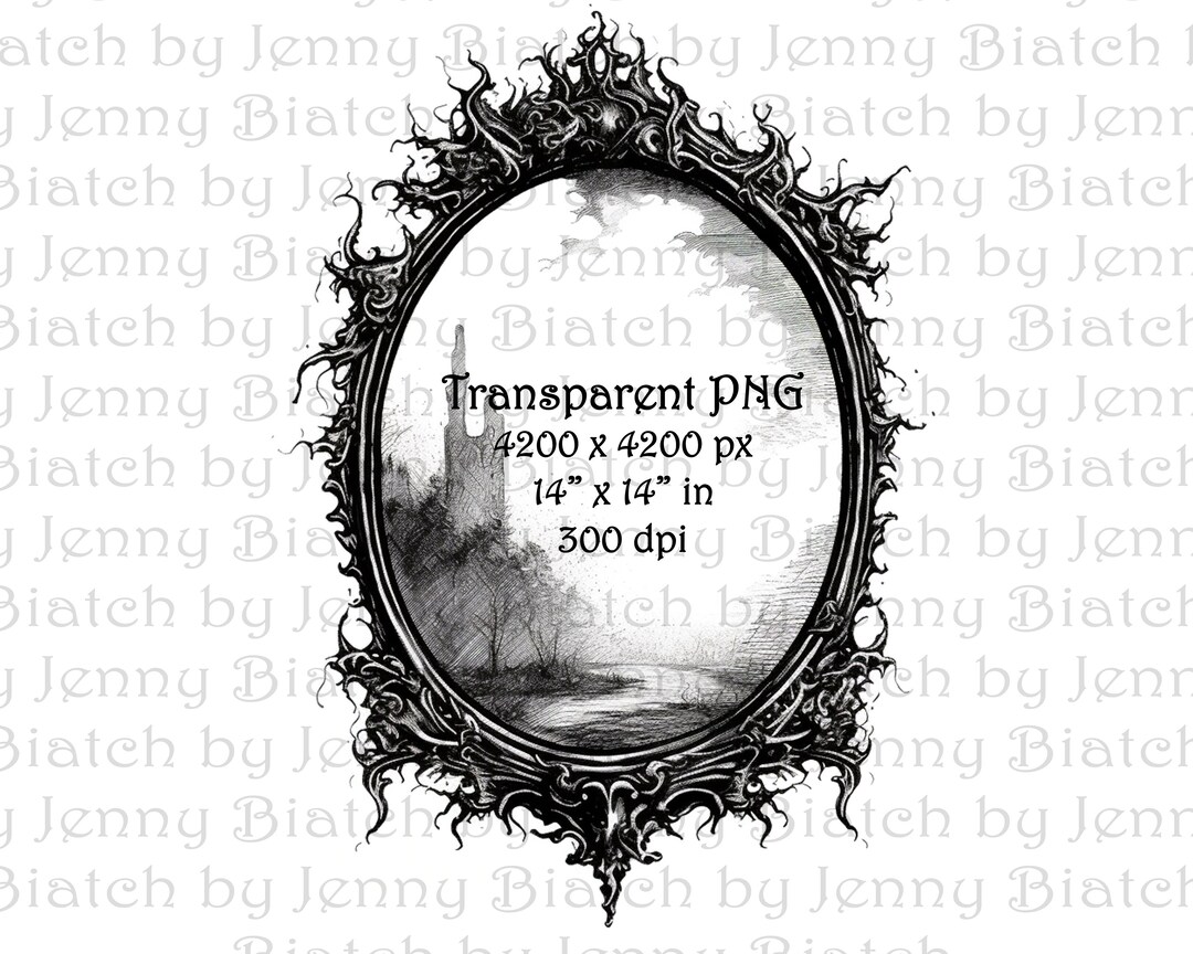 Oval Goth Frame, Pencil Sketch, Transparent PNG 300 Dpi, Halloween ...
