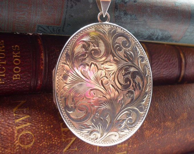 Large Vintage Photo Locket With Long Silver Chain, 1970s Pendant on ...
