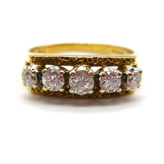 18ct 5 Diamond Split Shank Ring, Textured Gold Band S… - Gem