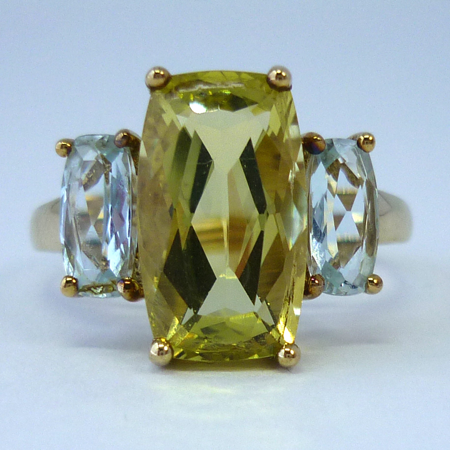 Yellow Green Tourmaline Ring With Pale Blue Gemstones 3 Stone - Etsy UK
