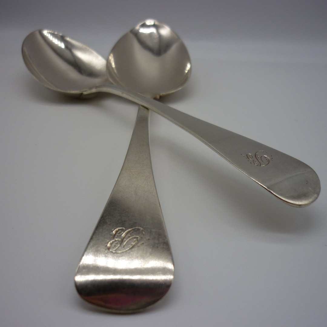 Antique Sterling Silver Basting Spoons: Georgian Engraved Serving Set ...