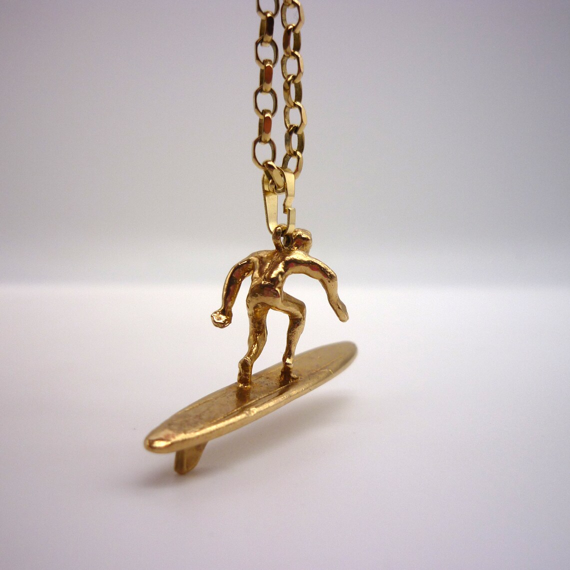 1970's Gold Surfboard Necklace, Surfer Pendant on 9k Belcher Chain - Etsy