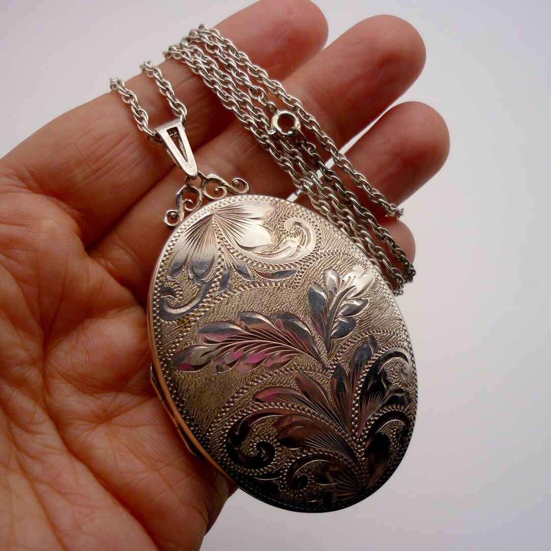 Large Solid Silver Locket on Sterling Rope Chain - Etsy
