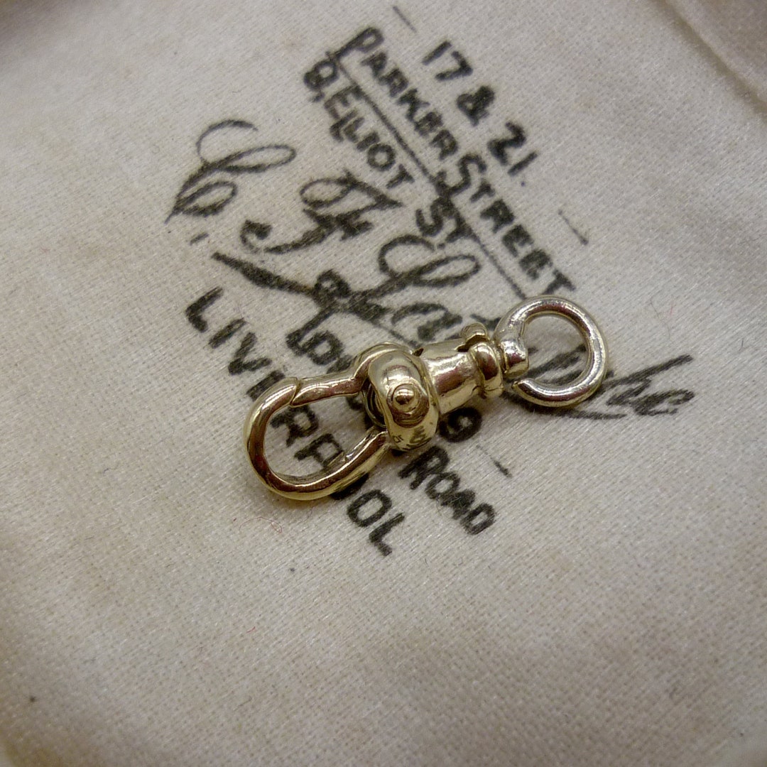 Small Gold Albert Swivel Dog Clip Clasp, Tiny 9ct Antique Style Charm ...