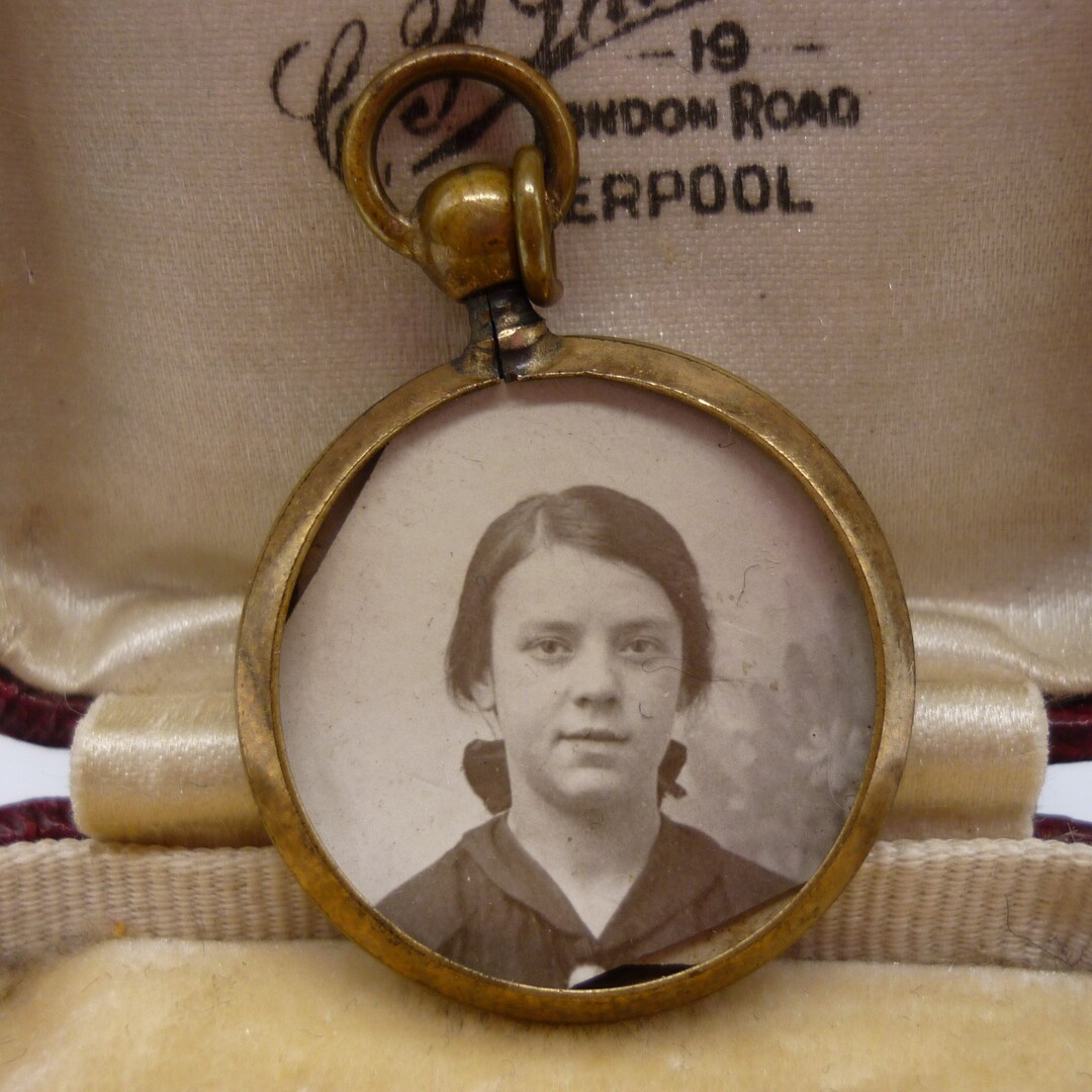 Antique Gilt Double Sided Photo Locket, Victorian Fob Pendant With Old ...