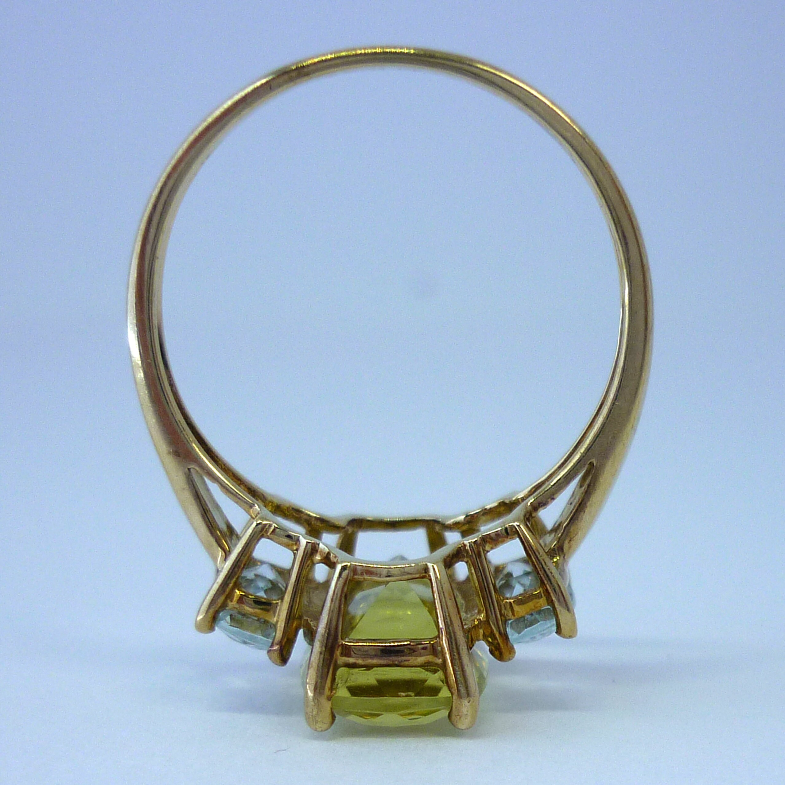 Yellow Green Tourmaline Ring With Pale Blue Gemstones 3 Stone - Etsy UK