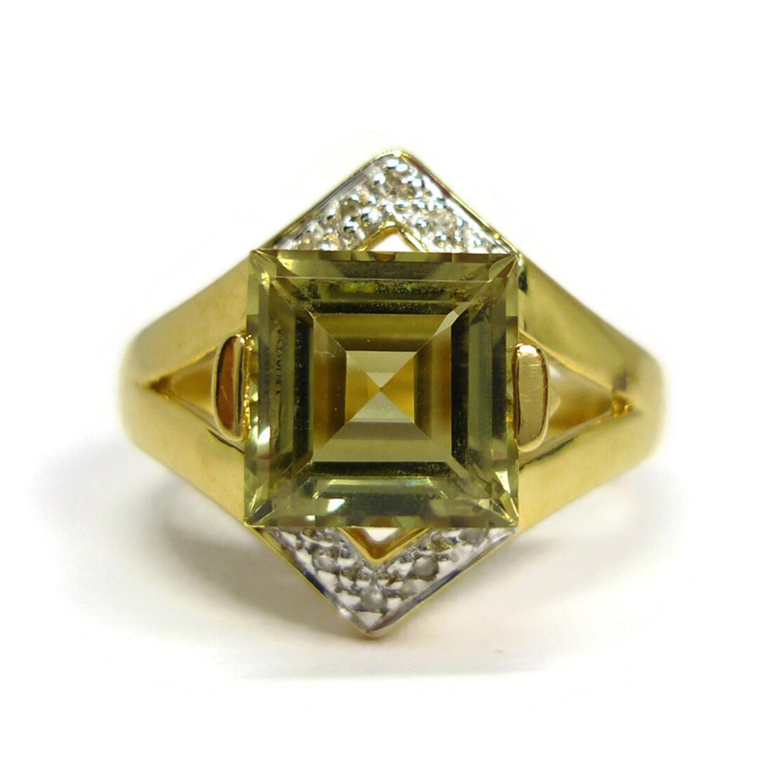 Square Citrine Ring With Diamonds - Etsy UK