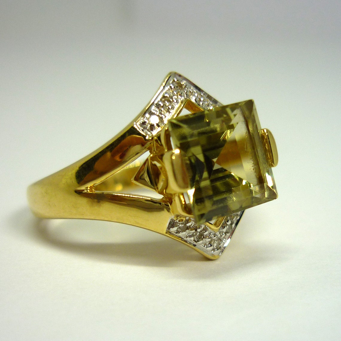Square Citrine Ring With Diamonds | Etsy