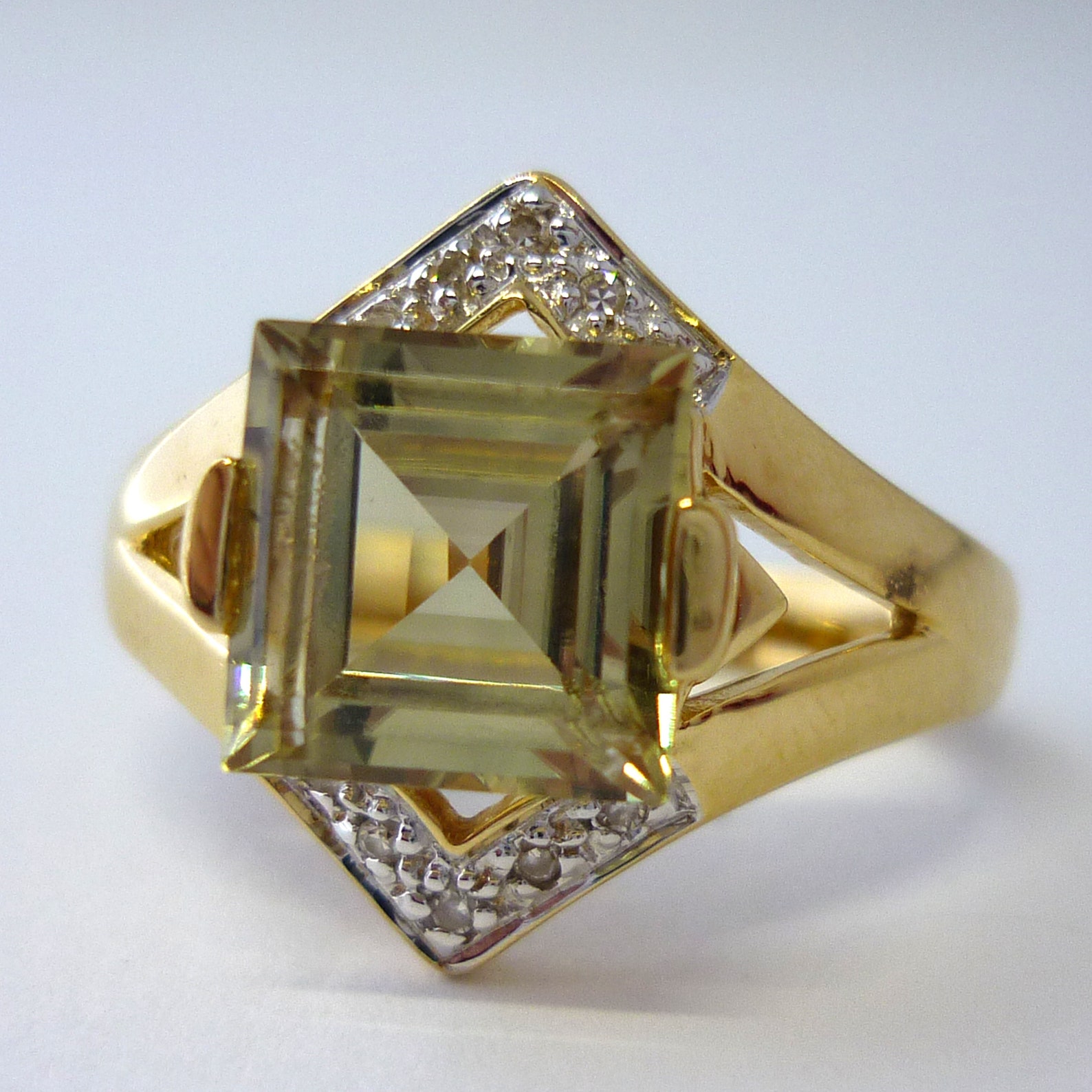 Square Citrine Ring With Diamonds - Etsy UK
