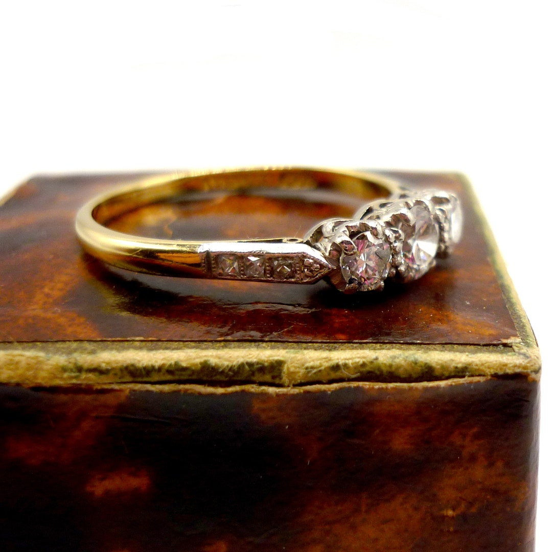 Antique Diamond Trilogy Ring, 18ct Gold & Platinum Art Deco 3 Stone ...