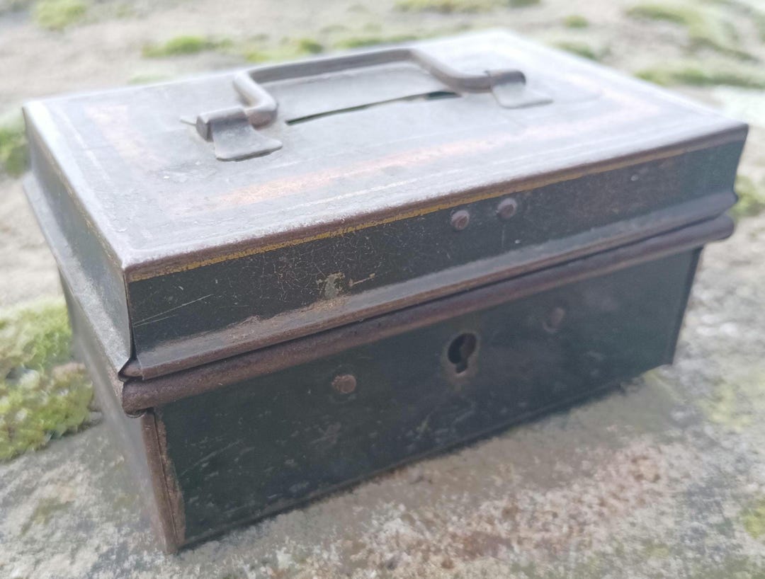 Small Antique Victorian Black Metal Cash Box With Red and Gold Trim ...