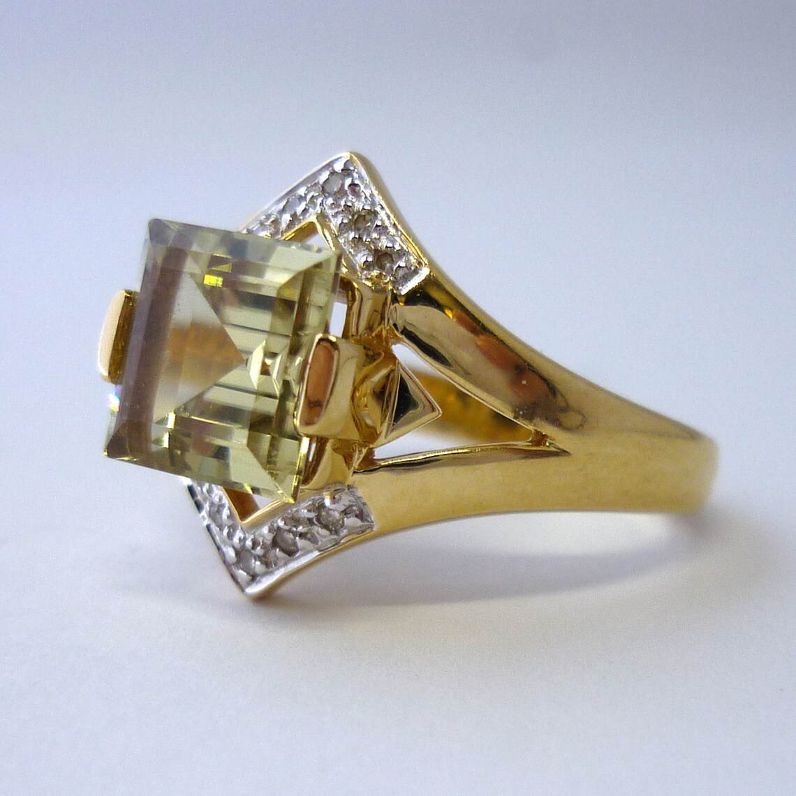 Square Citrine Ring With Diamonds | Etsy