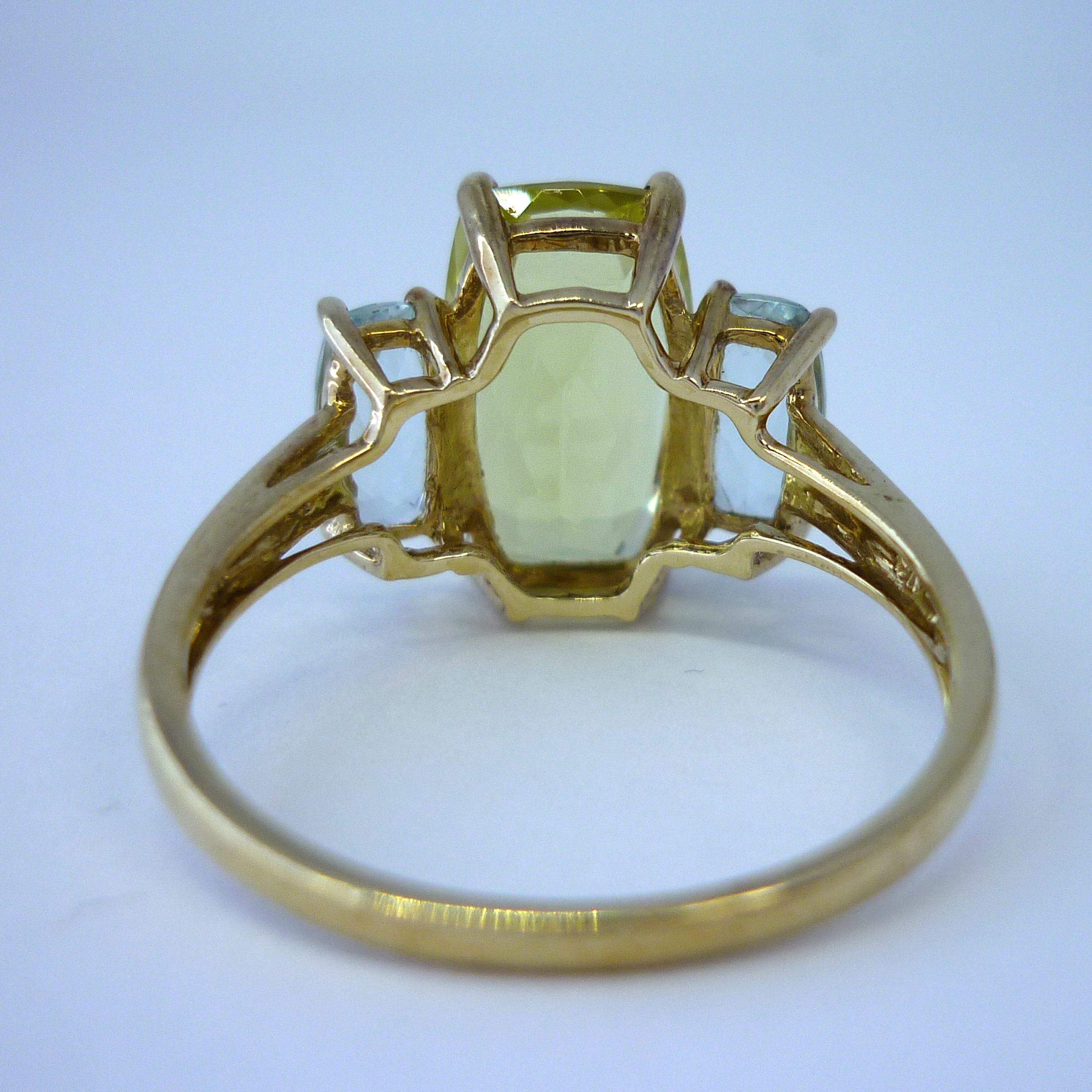 Yellow Green Tourmaline Ring With Pale Blue Gemstones 3 Stone - Etsy UK