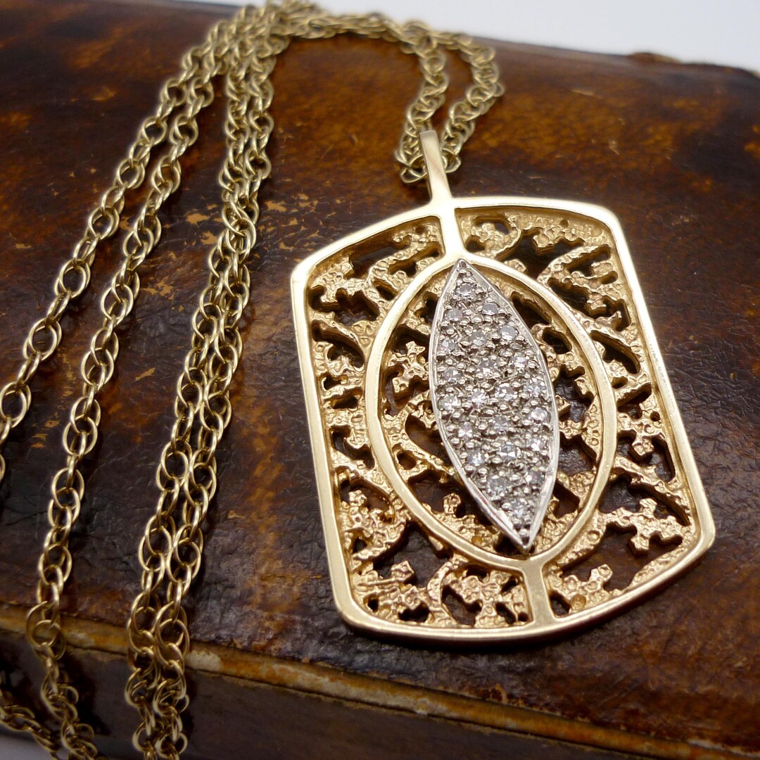 Vintage Cropp & Farr Gold and Diamond Pendant on Solid Yellow Gold ...