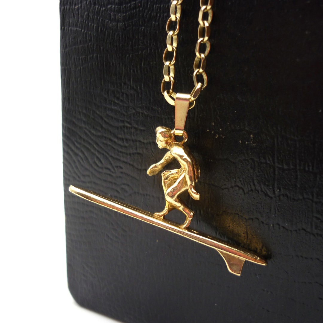 1970's Gold Surfboard Necklace, Surfer Pendant on 9k Belcher Chain - Etsy