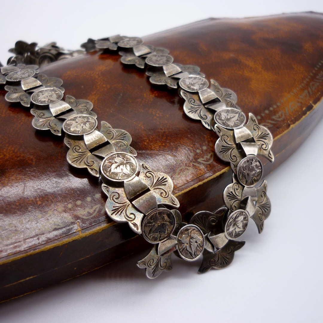 Victorian Silver Book Chain Necklace With Ivy Leaf Motif, Antique ...