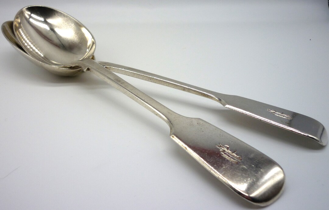 Antique Sterling Silver Serving Spoons: Victorian Fiddle Pattern, 1897 ...