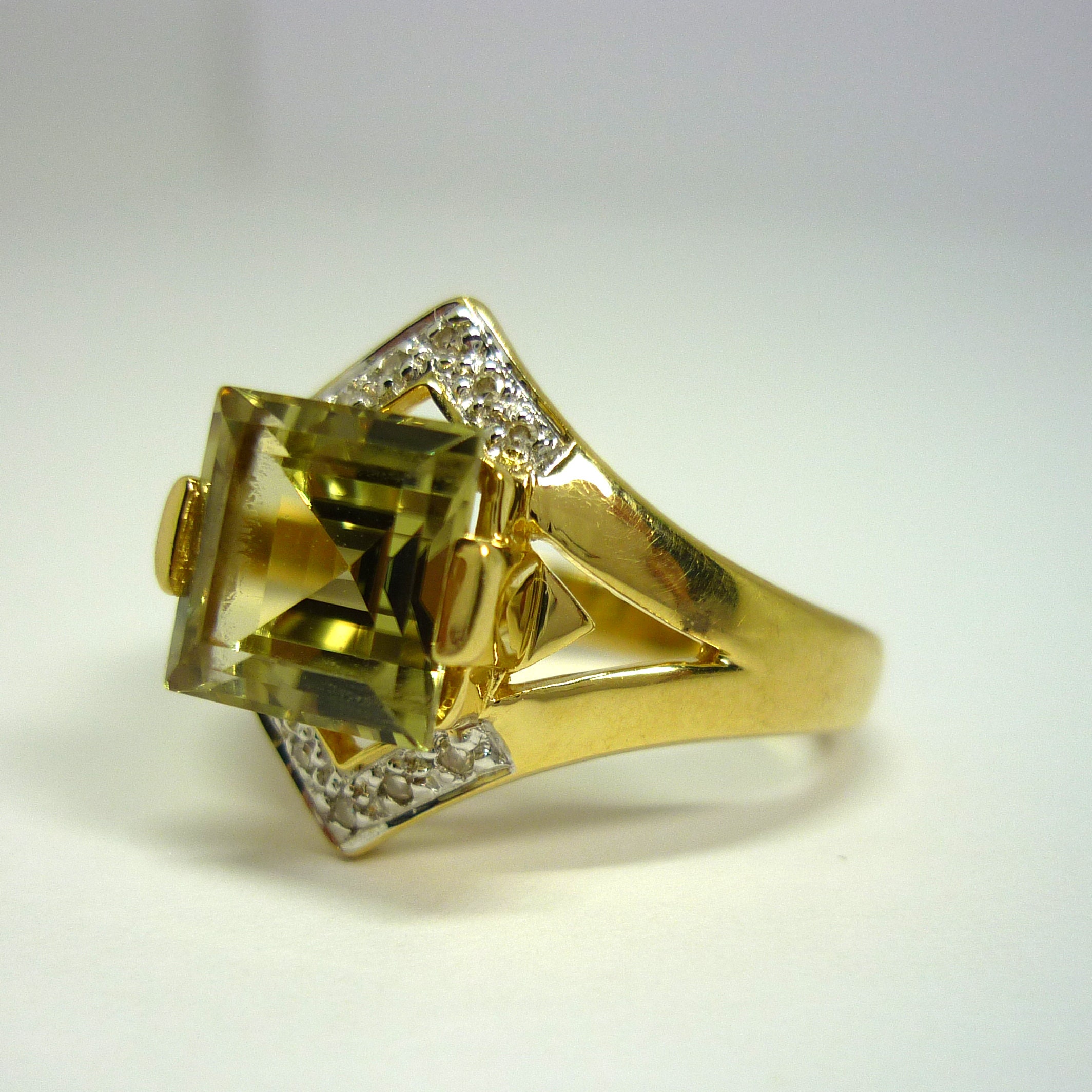 Square Citrine Ring With Diamonds | Etsy