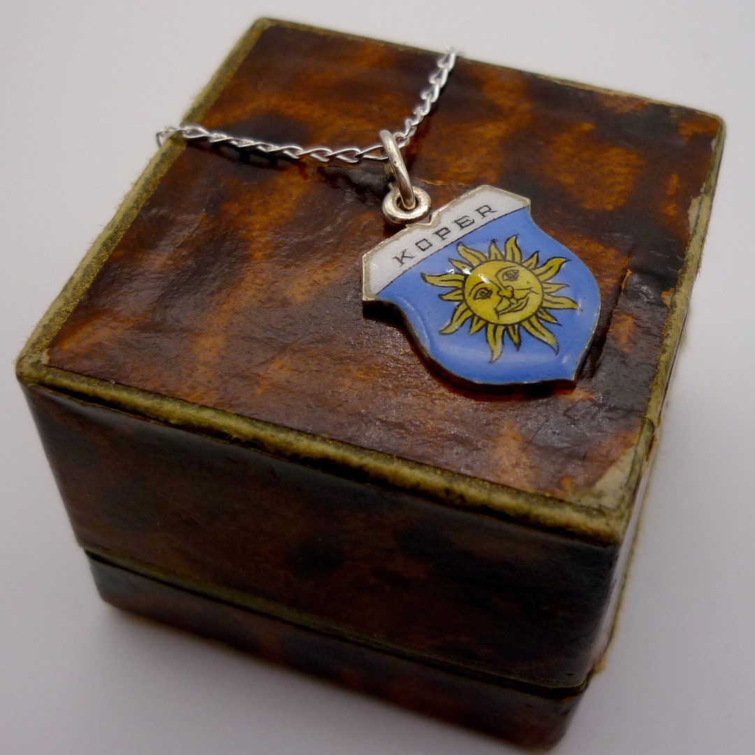Vintage Koper Slovenia Sun Flag Shield Charm Necklace, Sun and Sky ...