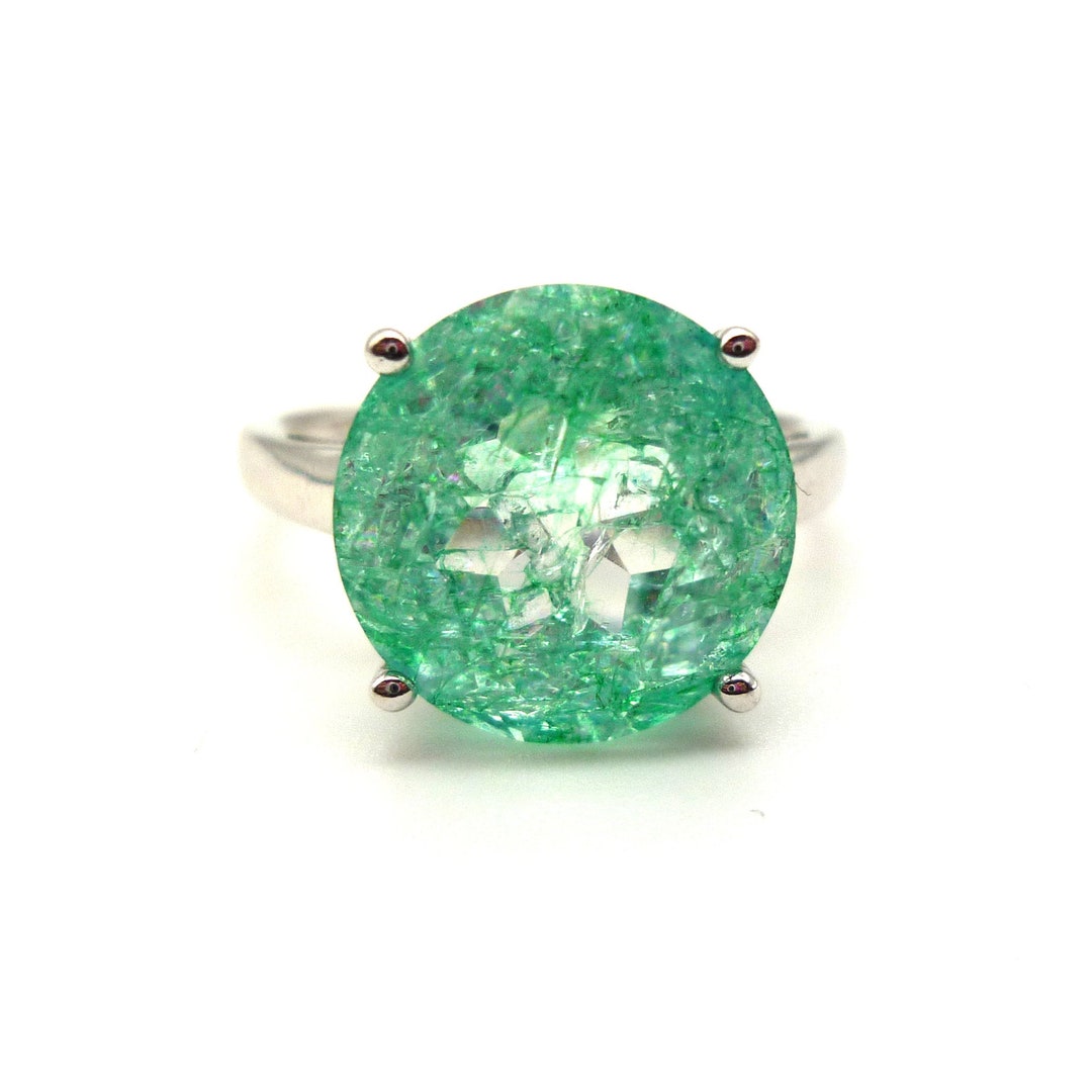 Large Blue-green Stone Crackle Quartz Silver Cocktail Ring - Etsy UK