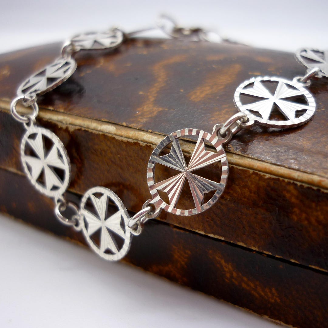 Vintage 925 Silver Maltese Cross Chain Bracelet - Etsy