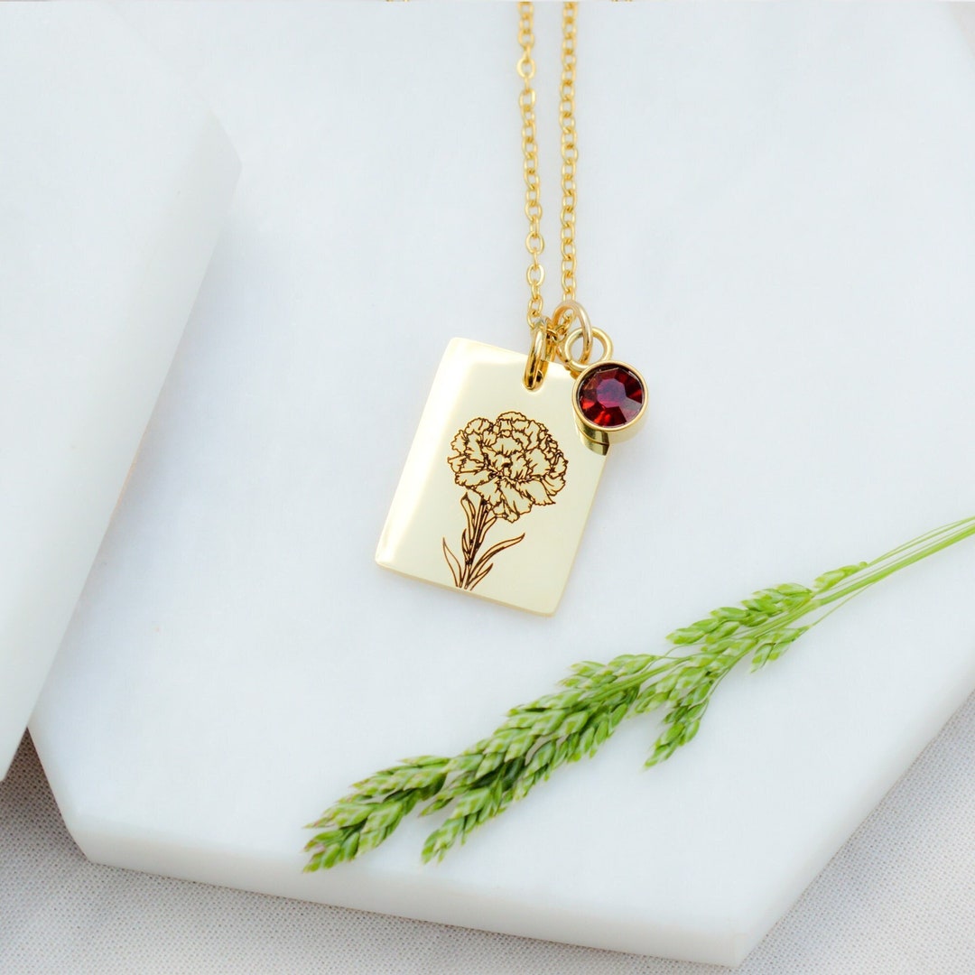 Birth Flower Necklace, Zodiac Birthstone Necklace, Personalized Birth ...