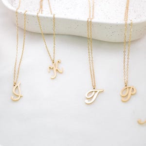 Cursive Initial Necklace, 14K Gold Jewelry, Personalised Letter Necklace, Christmas Gifts for ...