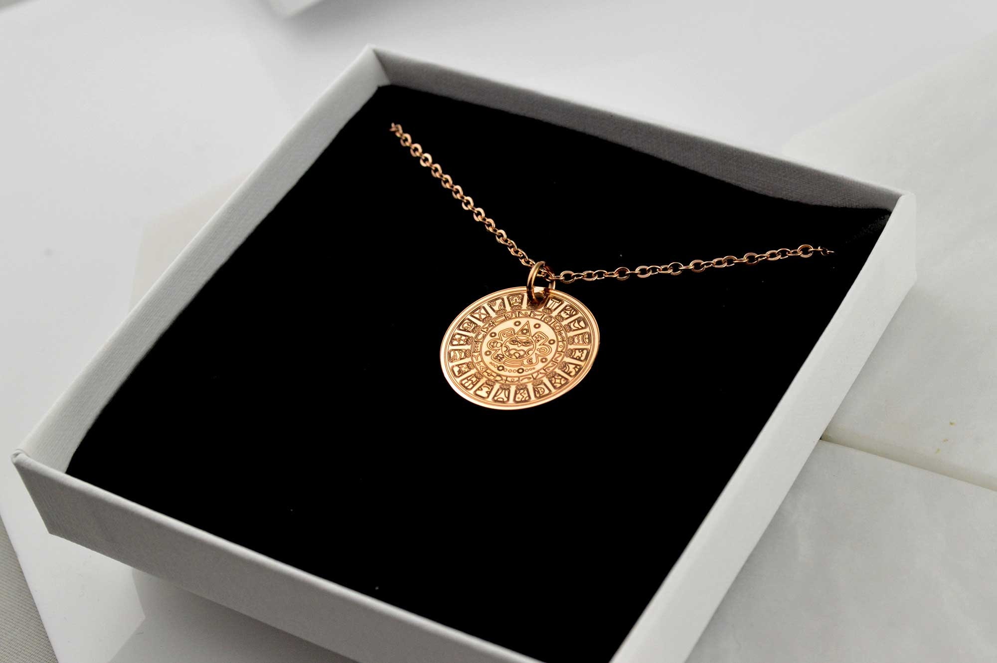 Aztec Mayan Calendar Necklace Good Luck Charm Coin Necklace - Etsy ...