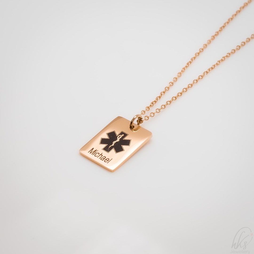 Personalized Medical ID Necklace • Rose Gold Diabetes Medical Alert ...