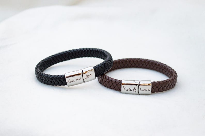 Personalized Handwriting Leather Cuff • Engraved Actual Handwriting ...