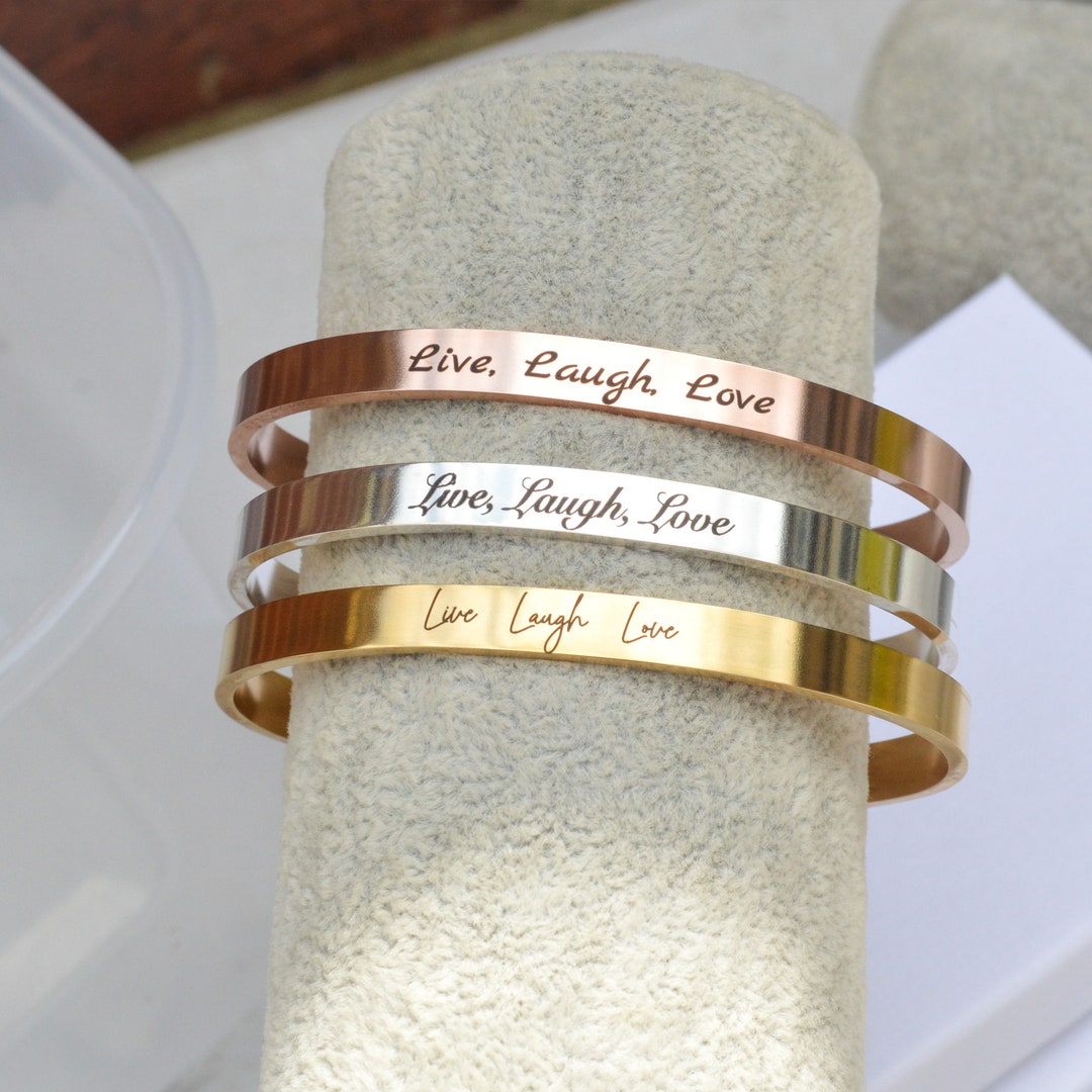 Personalised Cuff Bracelet, Stainless Steel Jewelry, Engraved Bracelet, Uplifting Jewelry,silver ...