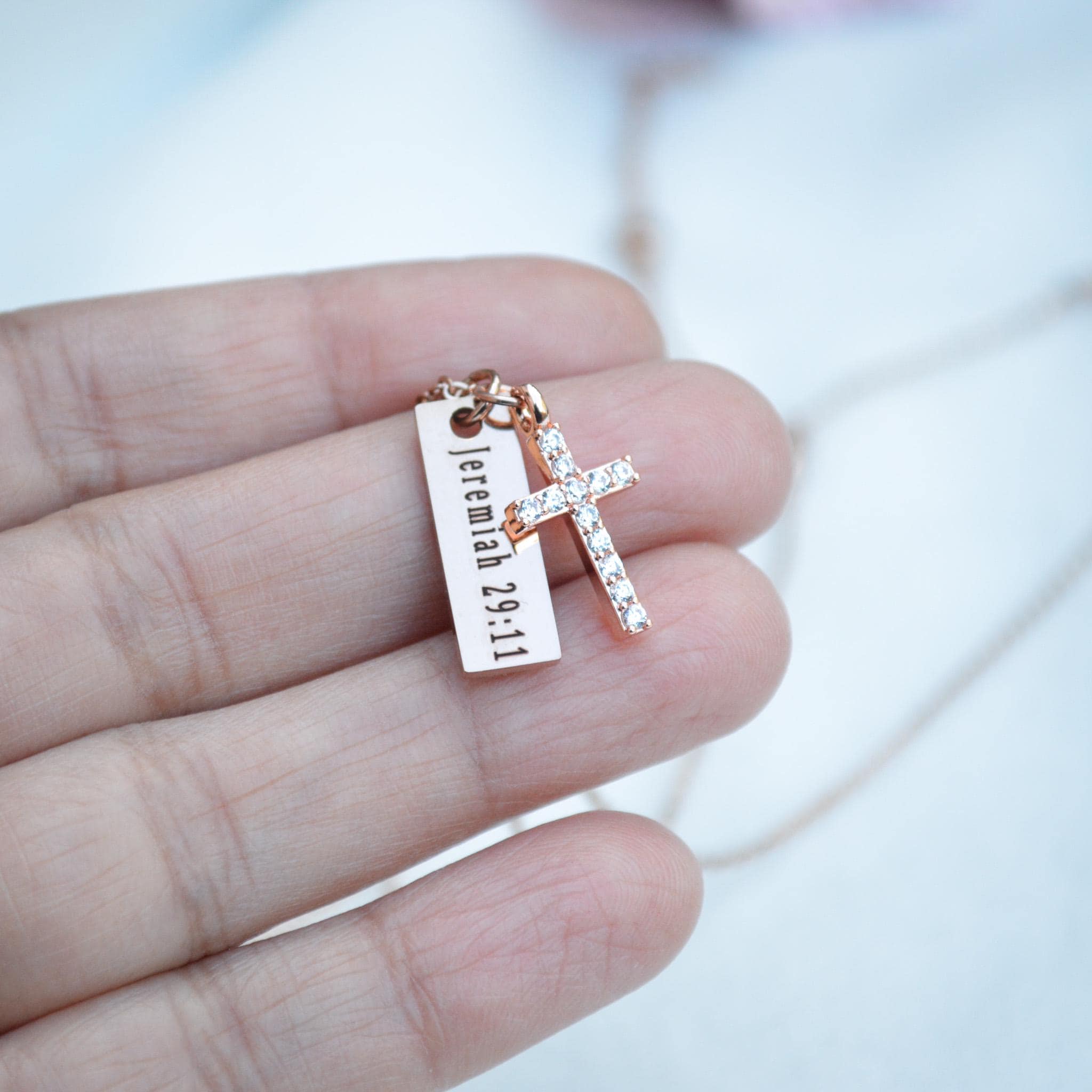 Personalized 14K Cross Charm Necklace, Bible Verse Necklace for Women ...