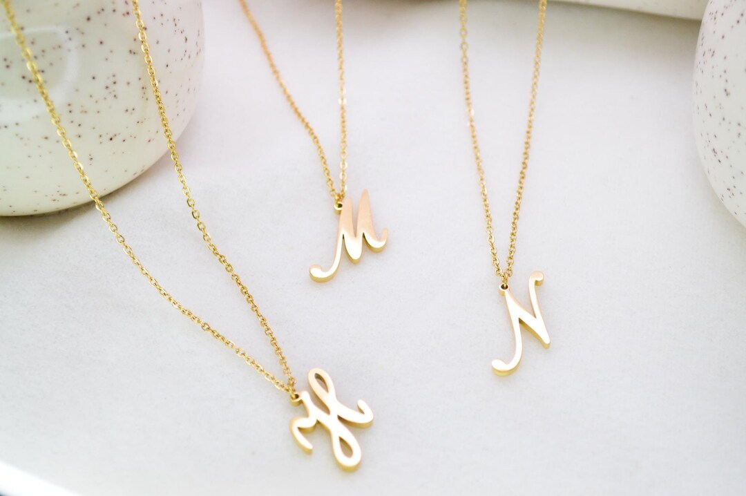 Cursive Initial Necklace, 14K Gold Jewelry, Personalised Letter ...