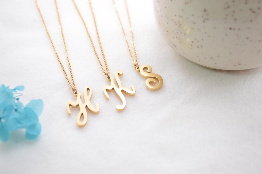 Cursive Initial Necklace, 14K Gold Jewelry, Personalised Letter ...