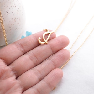 Cursive Initial Necklace, 14K Gold Jewelry, Personalised Letter Necklace, Christmas Gifts for ...