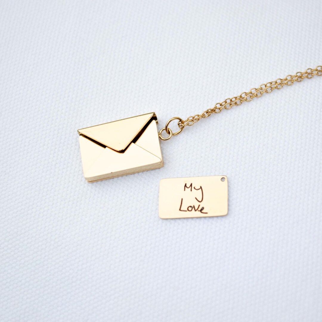 Secret Message Envelope Necklace, Gold Plated Personalised Necklace ...
