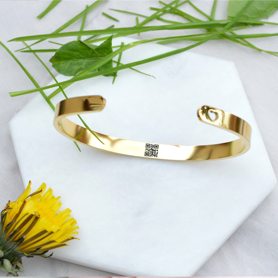QR Code Cuff Bracelet, Engraved Jewelry, Secret Message Jewellery, Technology Jewelry ...