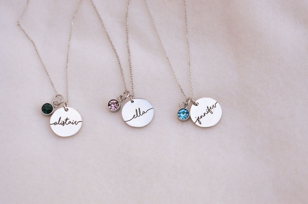925 Solid Sterling Silver Necklace, Custom Name Necklace, Birthstone ...