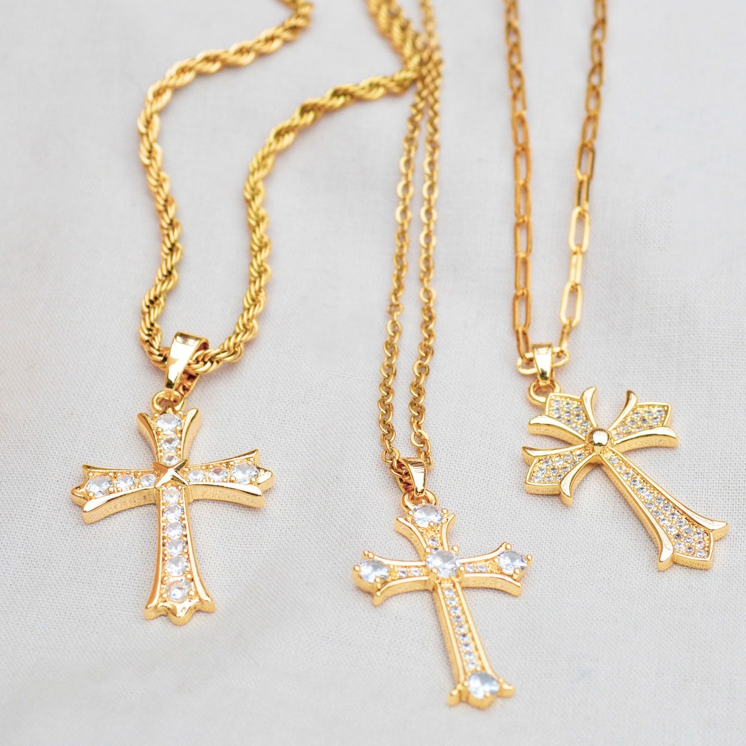 Gold Christian Cross Pendant Necklace • 18k Gold Filled Cross Necklace ...