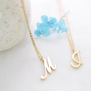 Cursive Initial Necklace, 14K Gold Jewelry, Personalised Letter Necklace, Christmas Gifts for ...