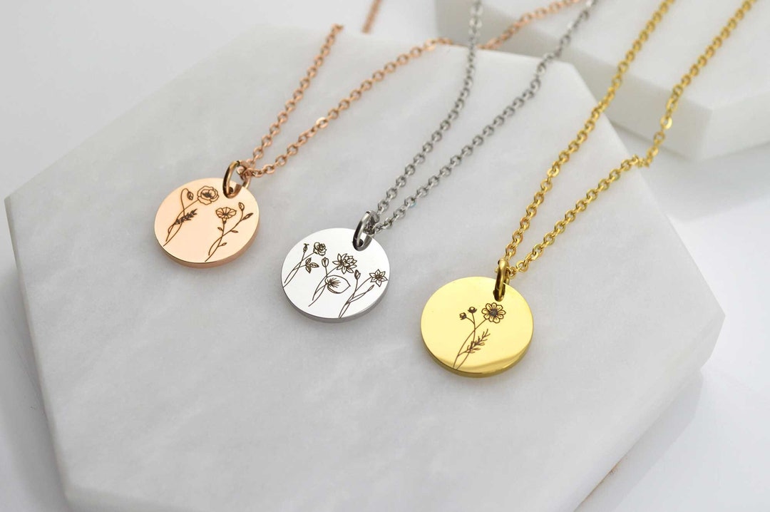 Birth Flower Necklace, Personalised Birthflower Jewellery, Birth Month ...