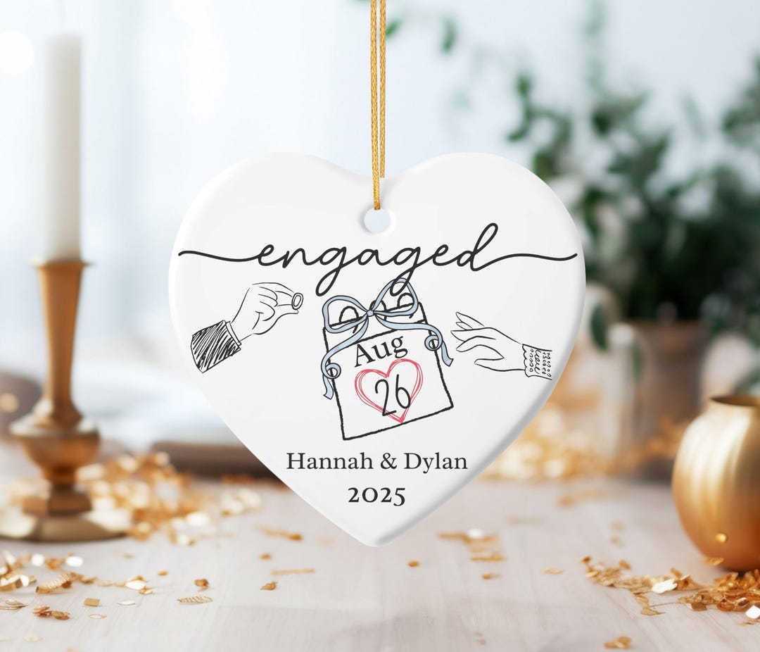 Engagement Day Keepsake Ornament Personalized Engagement Gift Doodle ...