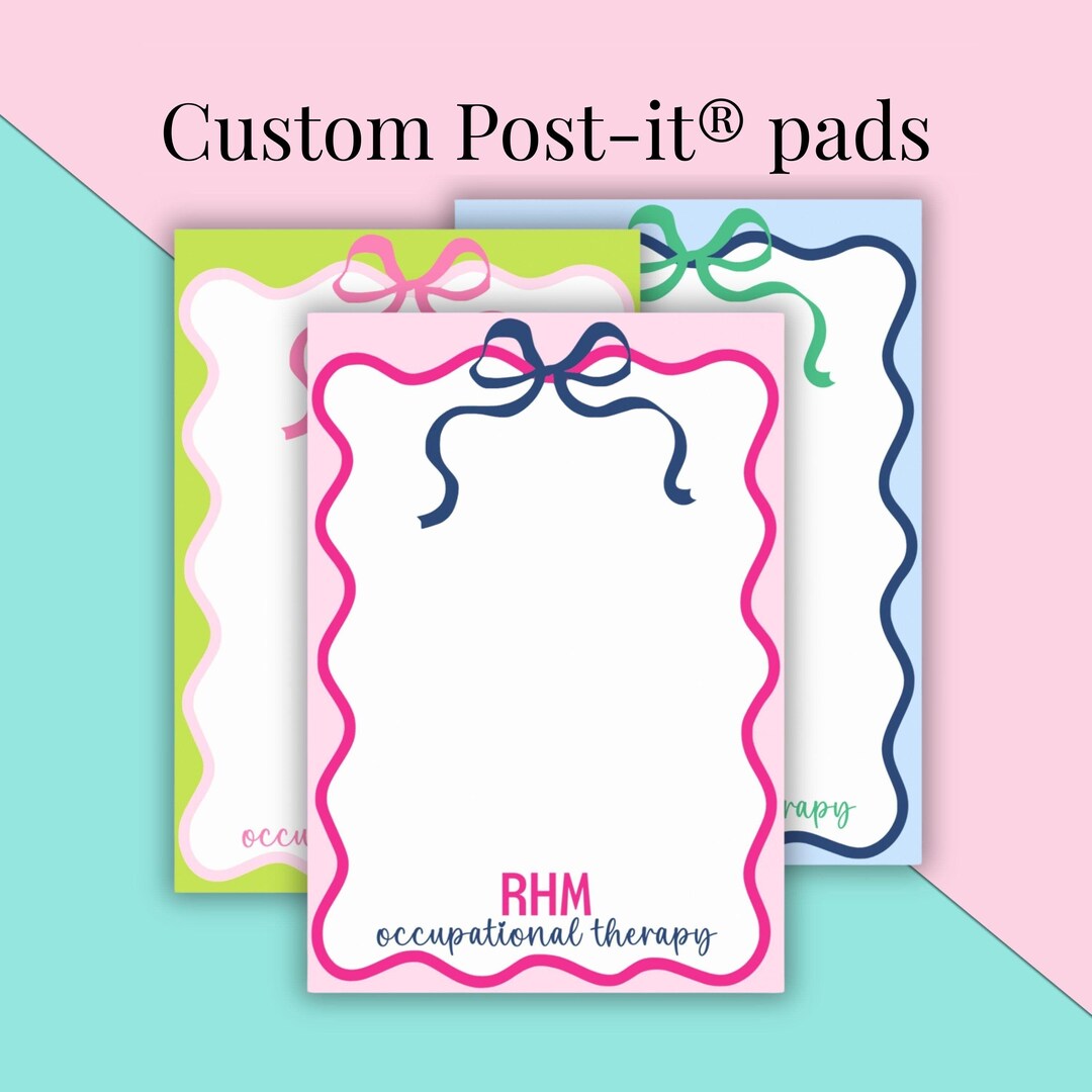 Custom Wavy Border Name Notepad Therapy Office Desk Accessories Bow ...