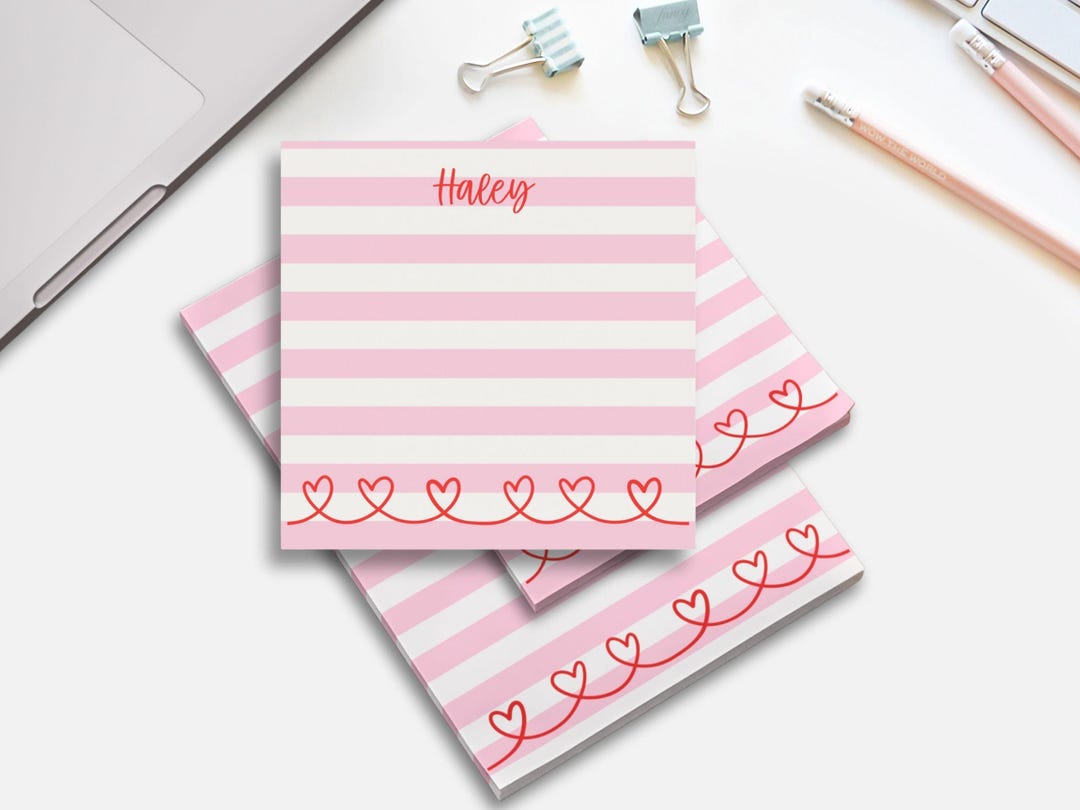 Pink Stripe Doodle Red Hearts Sticky Notes Office Post-it® Notes ...