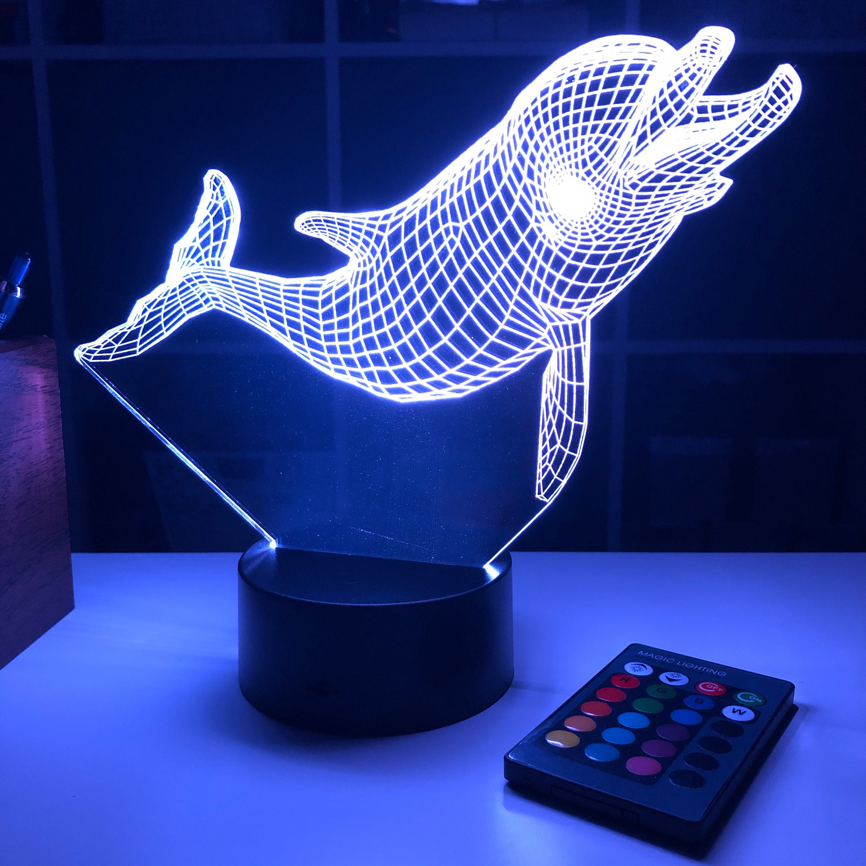 Dolphin 2 3D Optical Illusion Lamp Night Light | Etsy